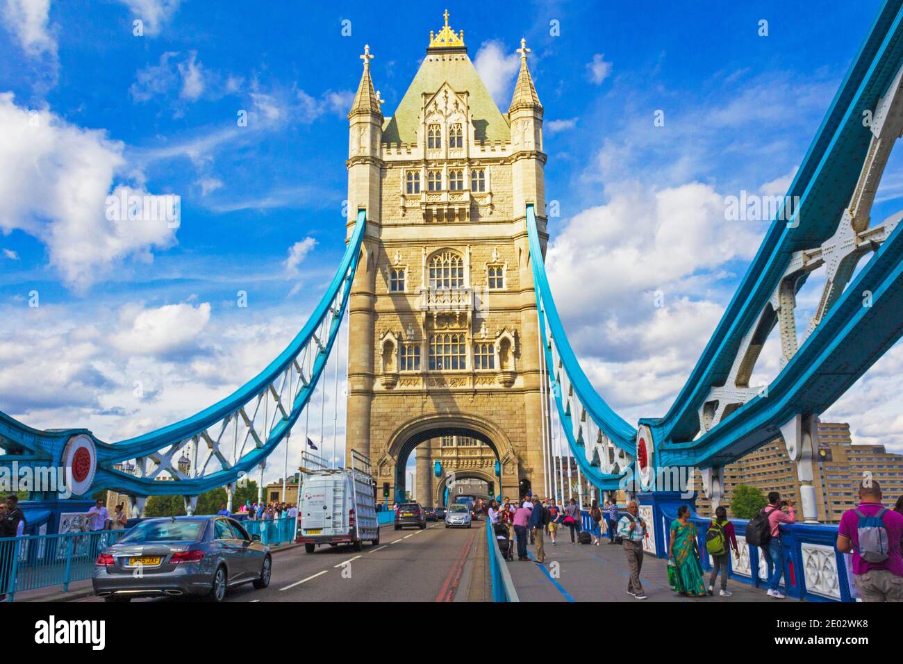 View of crowded Tower Bridge-the most famous bridge in the world,London ...