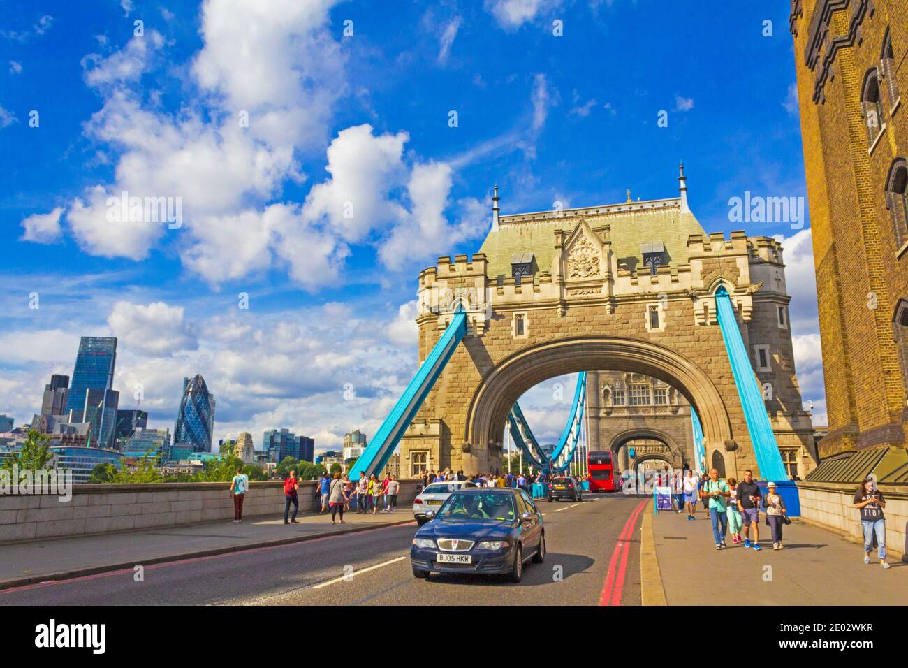 View of crowded Tower Bridge-the most famous bridge in the world,London ...