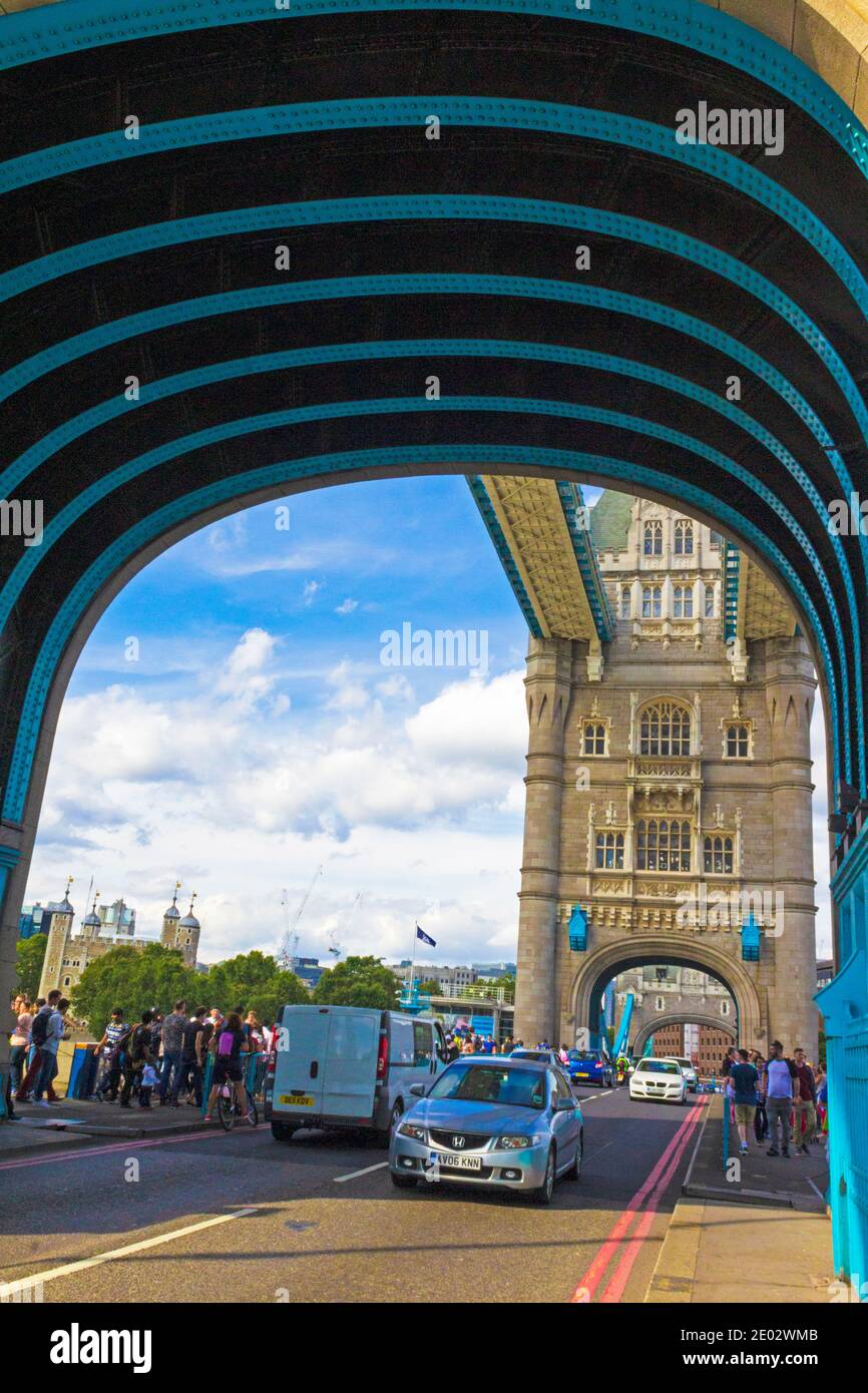 View of crowded Tower Bridge-the most famous bridge in the world,London ...