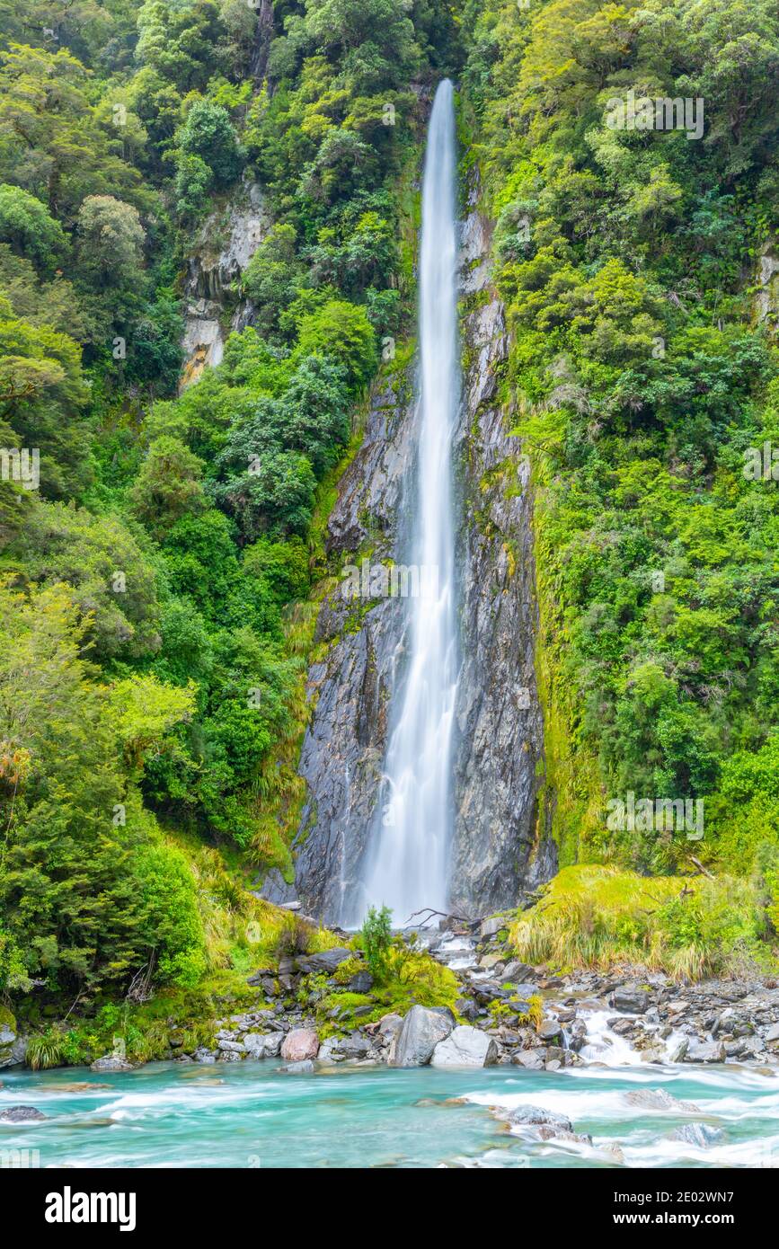 Thunder Creek falls in New Zealand Stock Photo - Alamy