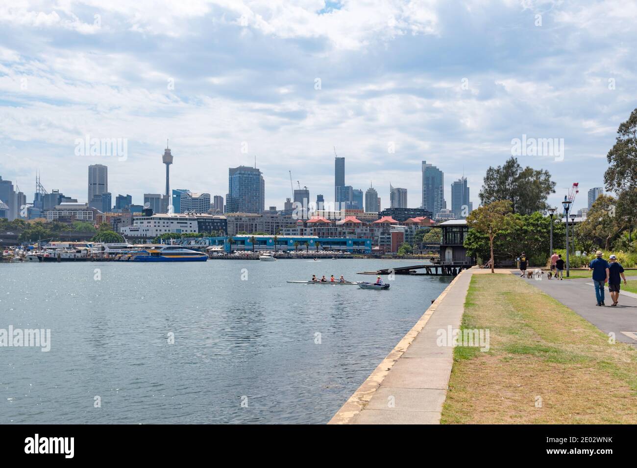 People walking along a shared path in Blackwattle Bay, Sydney Harbour ...