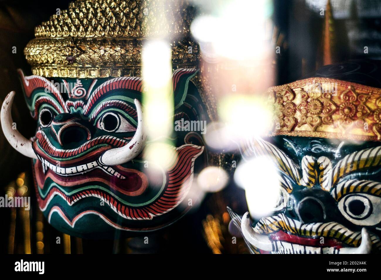 traditional lakhon khol khmer dance masks in display at Wat Svay Andet ...