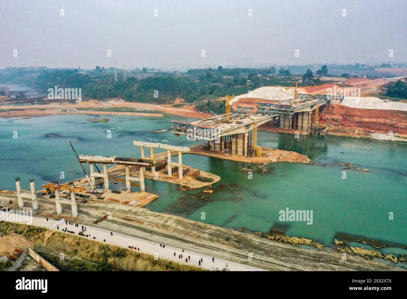 An aerial view of the Nanhe Bridge, part of the road connecting Meishan ...
