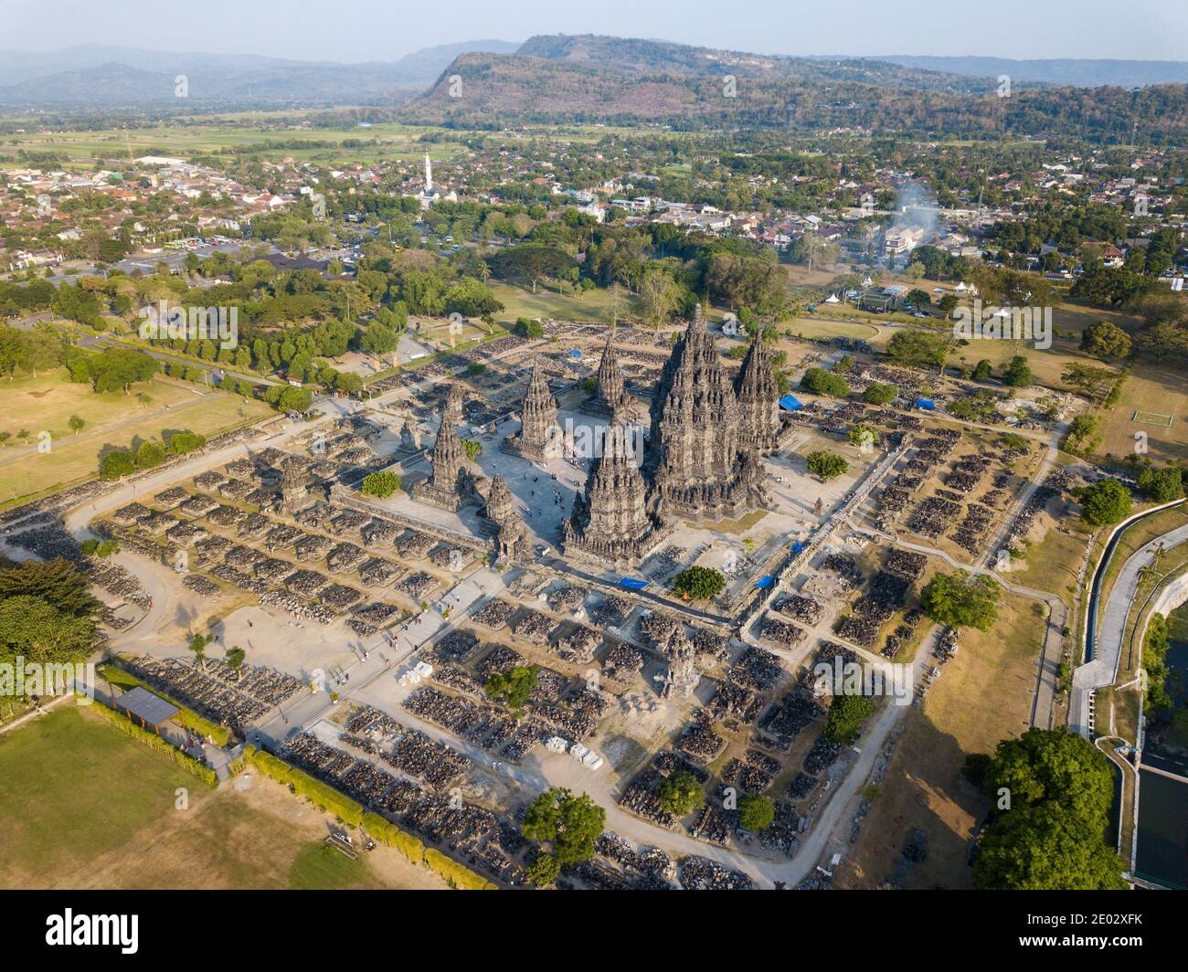 Prambanan Hindu temple drone view In Yogyakarta Indonesia Stock Photo ...