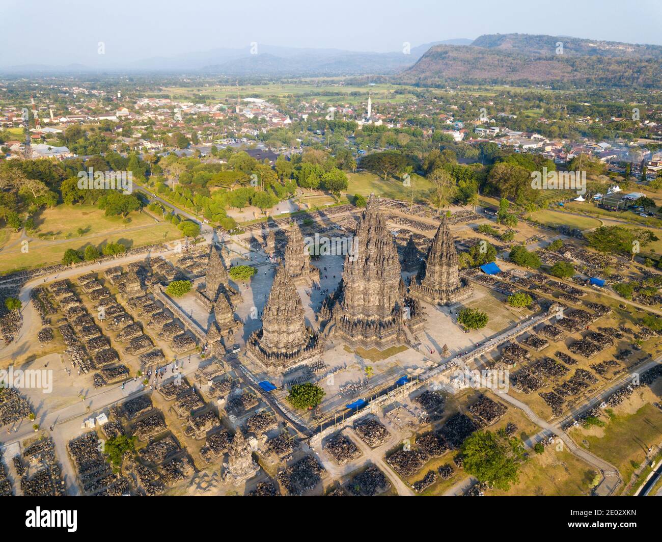 Prambanan Hindu temple drone view In Yogyakarta Indonesia Stock Photo ...