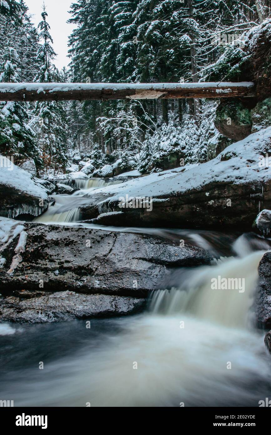 The group of waterfalls and cascades on the Cerna Desna River, close to ...