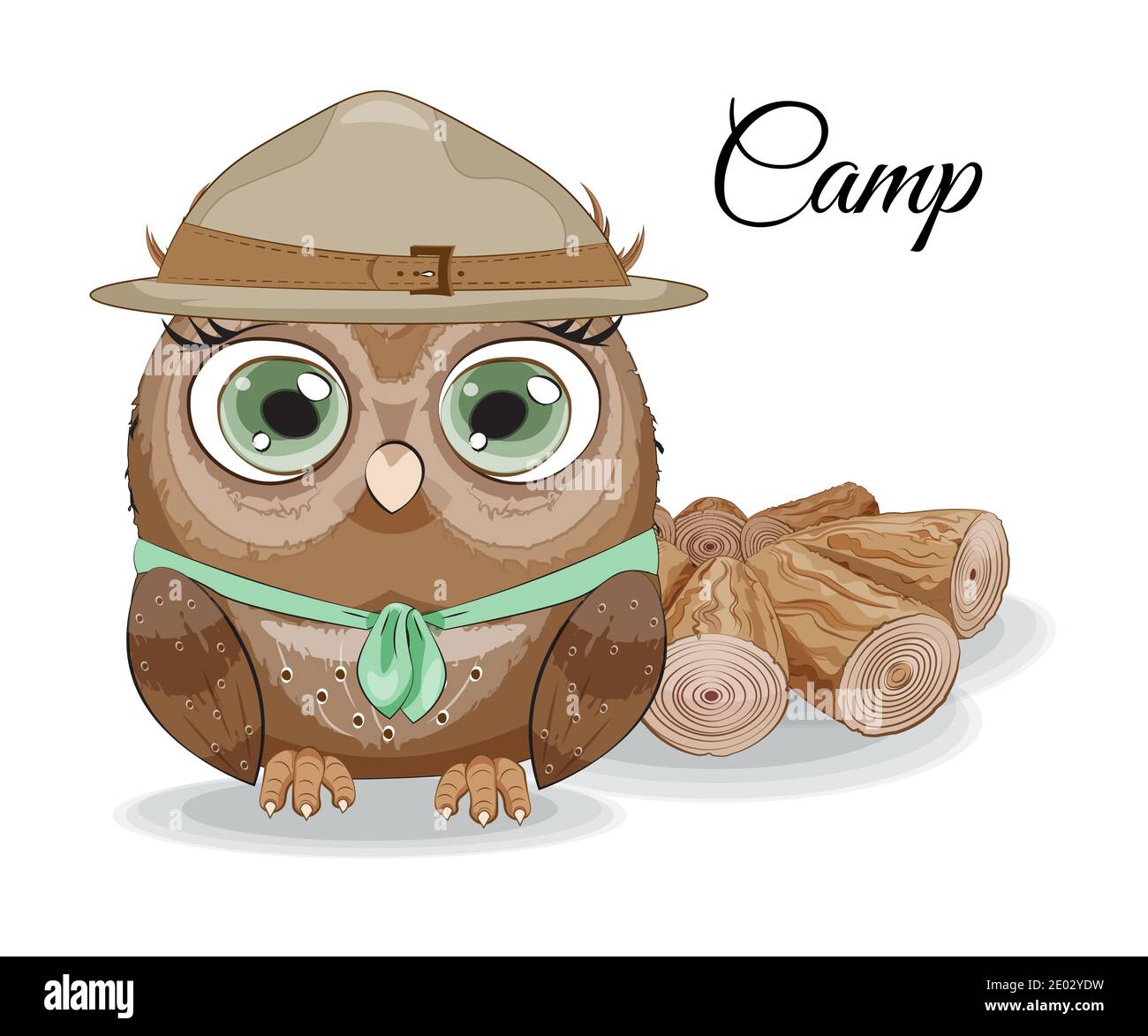 Cute vector owl scout in hat, picture in hand drawing style, for t ...