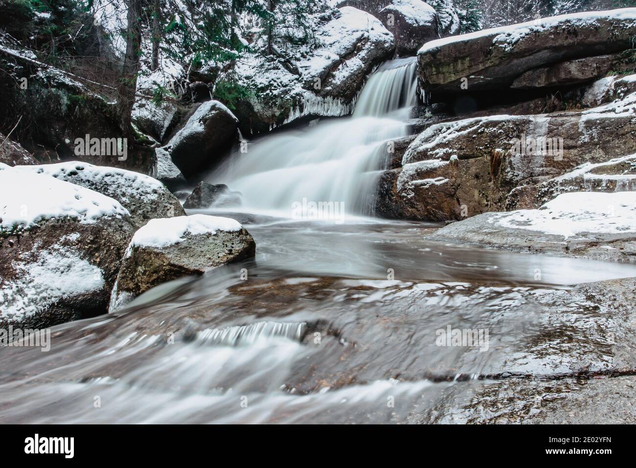 The group of waterfalls and cascades on the Cerna Desna River, close to ...
