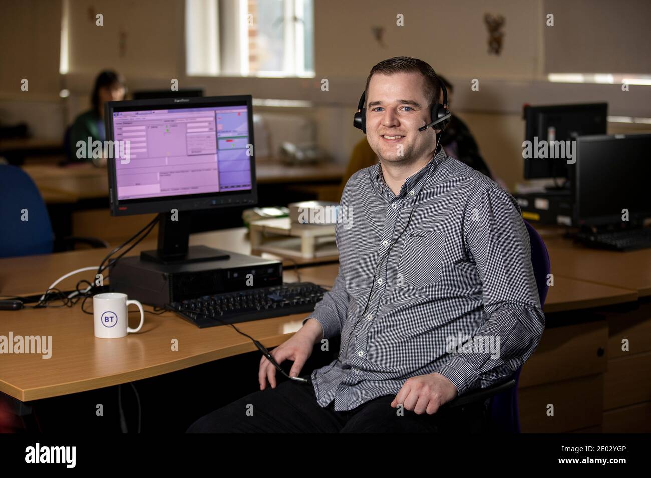 Paul McShane, a BT 999 call handler at the BT Contact Centre in ...