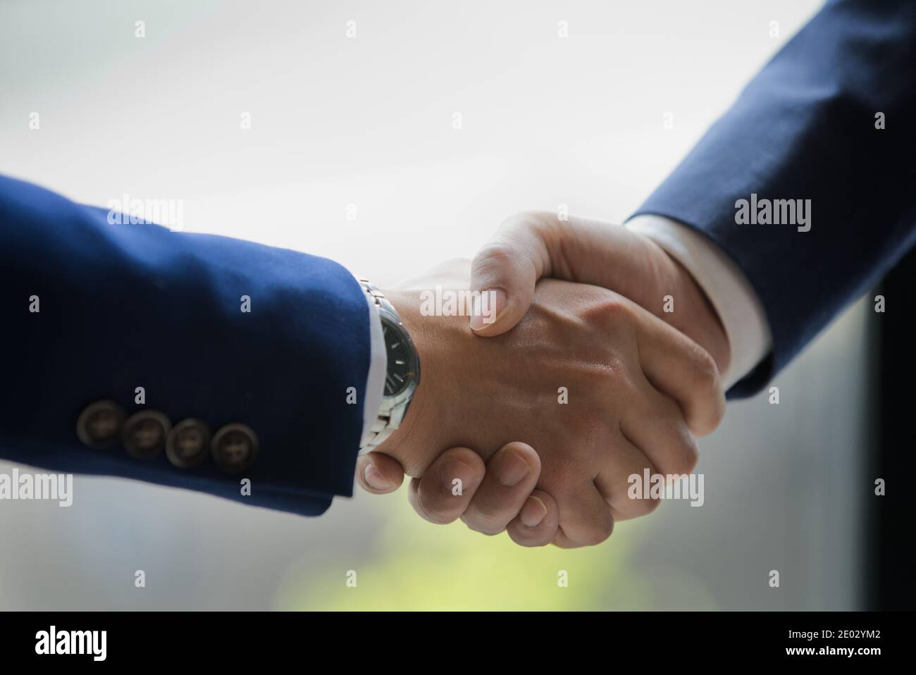 Two men in suits shaking hands. Celebrating Cooperation. Agreement ...