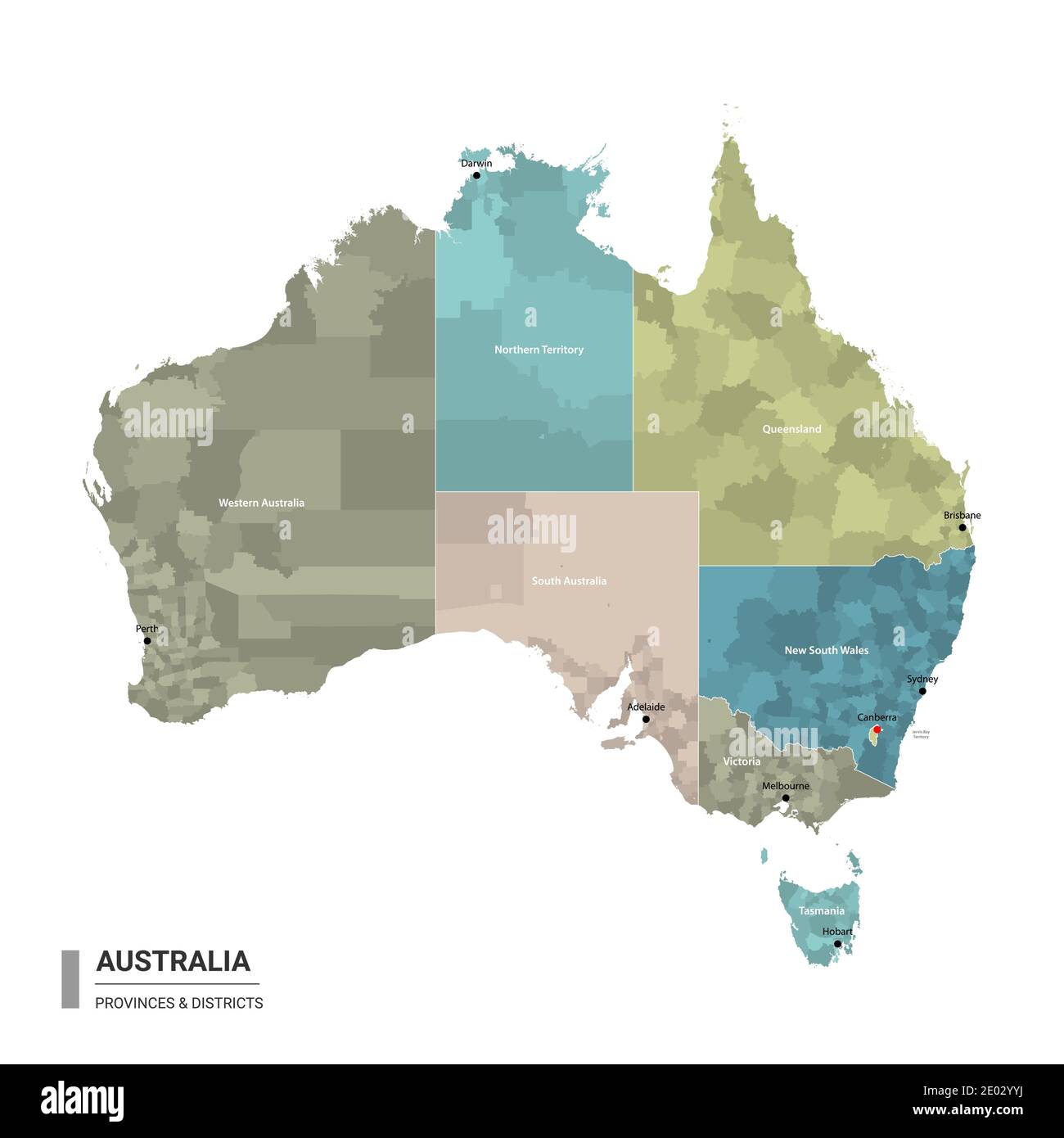 Australia higt detailed map with subdivisions. Administrative map of ...