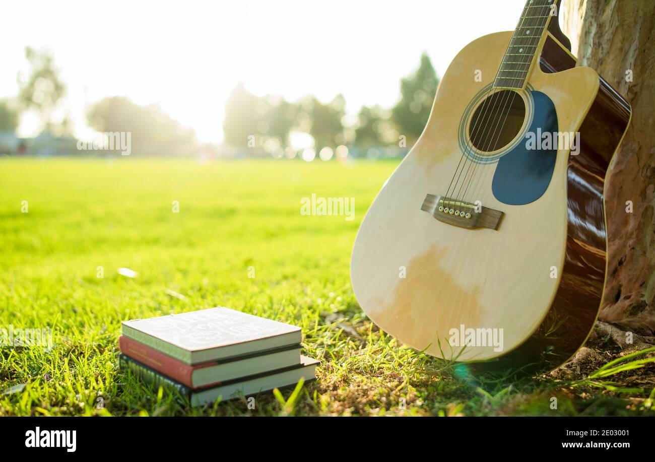 Guitar and music under a tree hi-res stock photography and images - Alamy