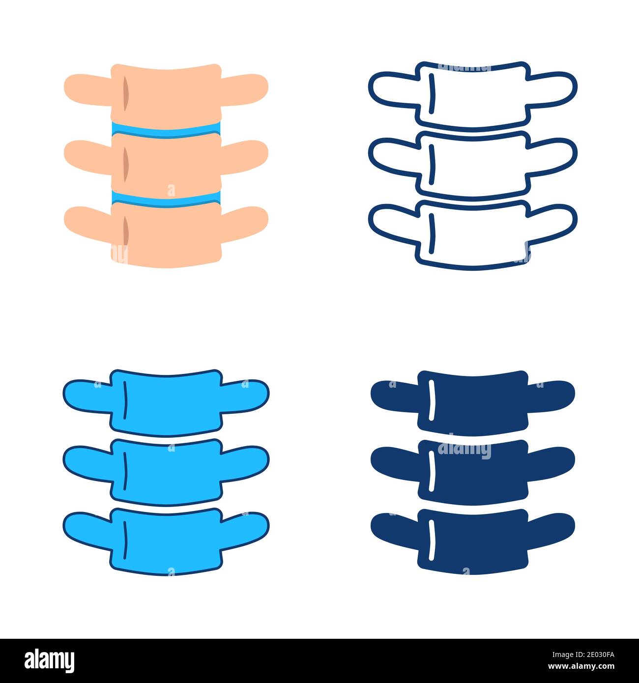 Vertebra icon set in flat and line style. Backbone or spinal cord ...