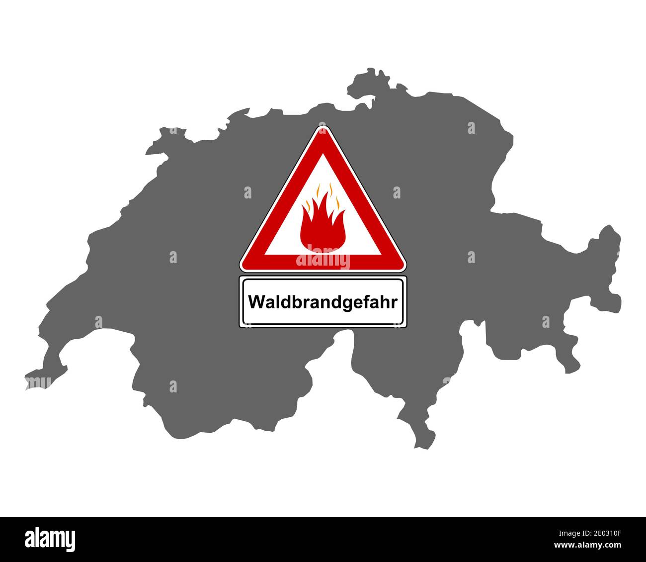 Map of switzerland with forest fire danger warning sign hi-res stock ...