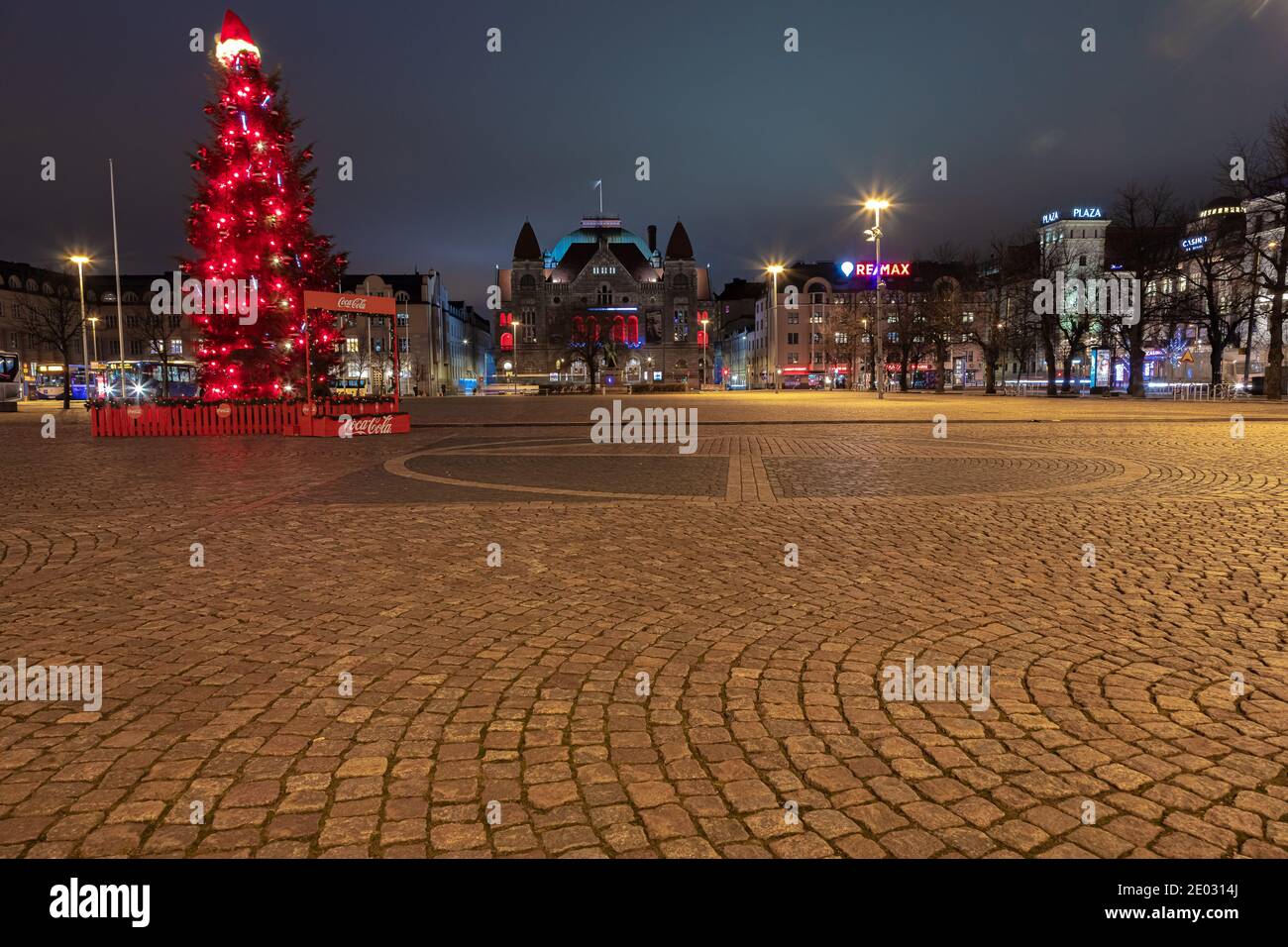 Helsinki Finland. December 29, 2020 A Christmas tree from Coca-Cola is ...