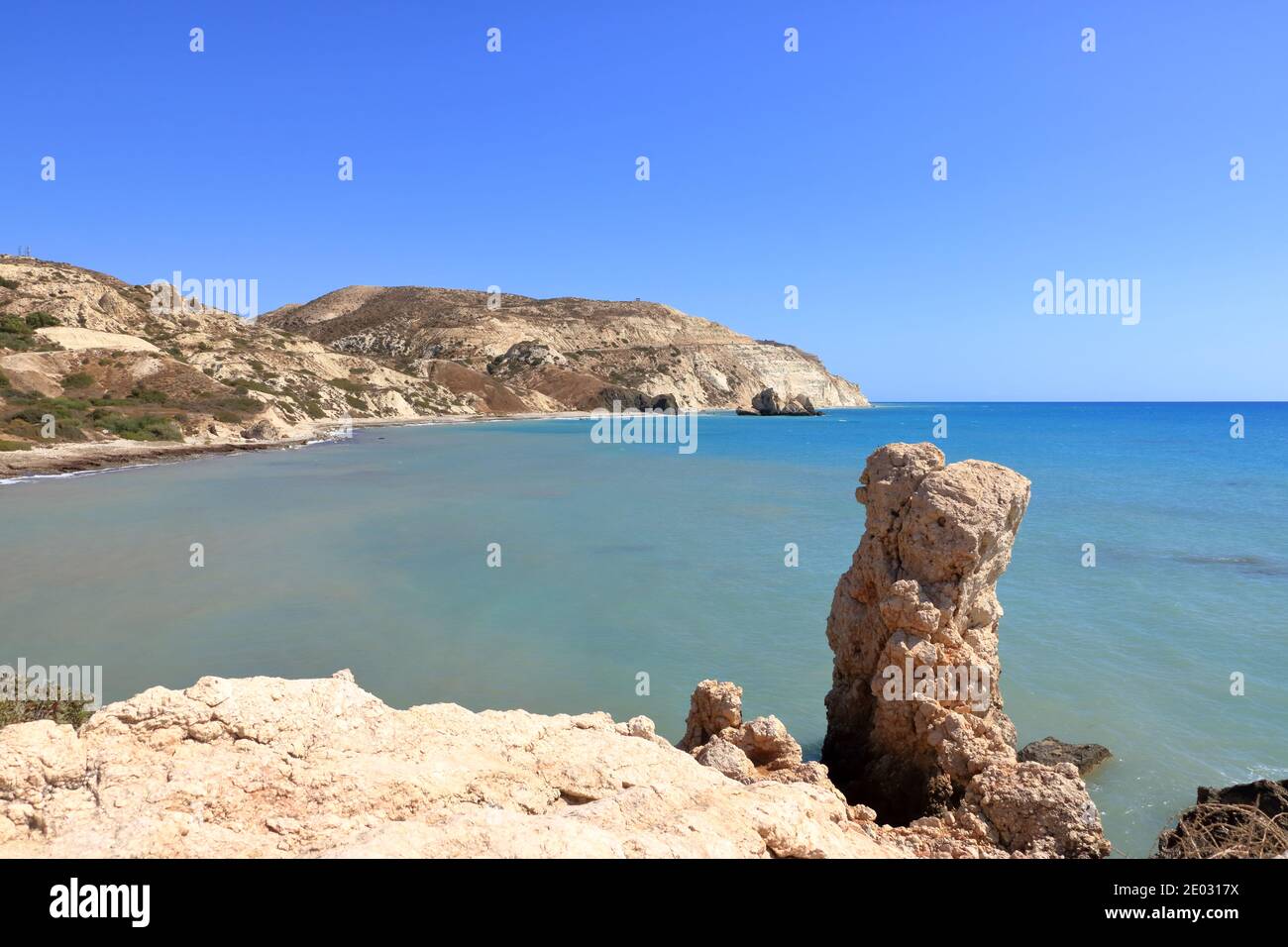 Aphrodite Beach with Stone Rocks in Aphrodite bay of Mediterranean sea ...