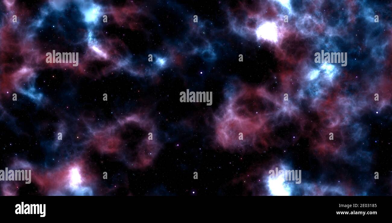 Image of space with colorful mist nebula and cluster of bright stars ...