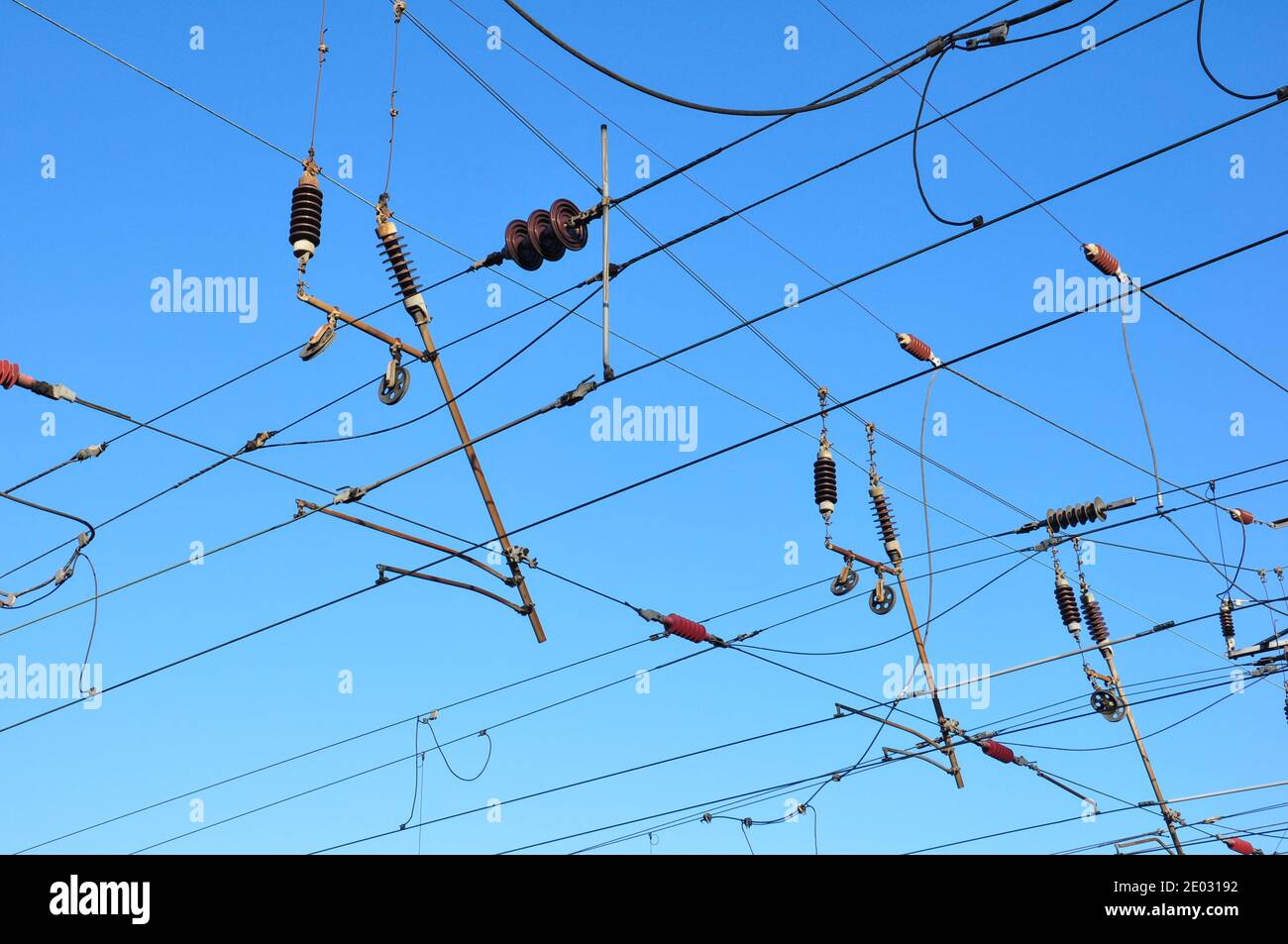 A plethora of overhead electricity power and support wires for the East ...
