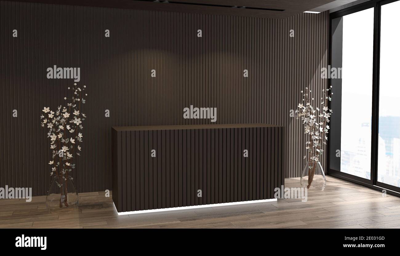 Office reception desk 3d rendering mock up Stock Photo - Alamy