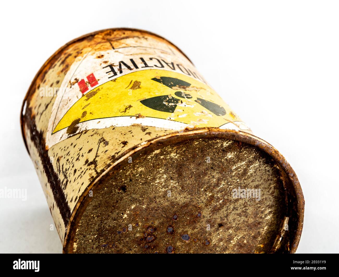 Radiation warning sign on transport index label stick on the old and ...