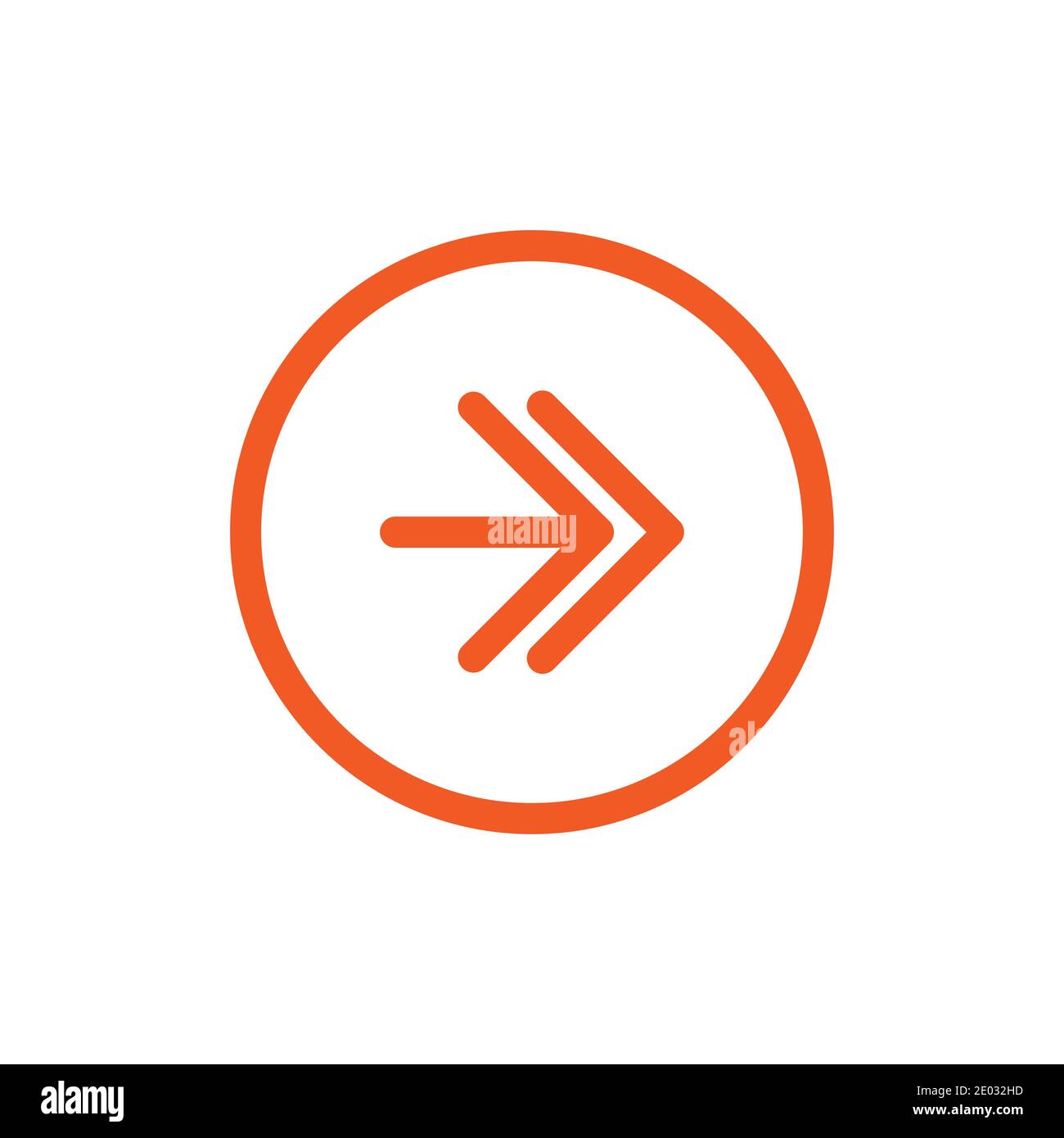 Continue icon in circle. red thin right arrow icon. Isolated on white ...