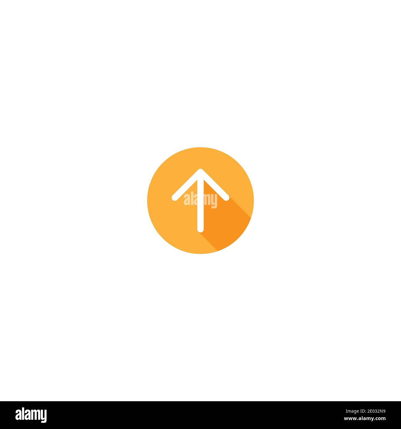 white arrow up with shadow in orange circle icon. Isolated on white ...