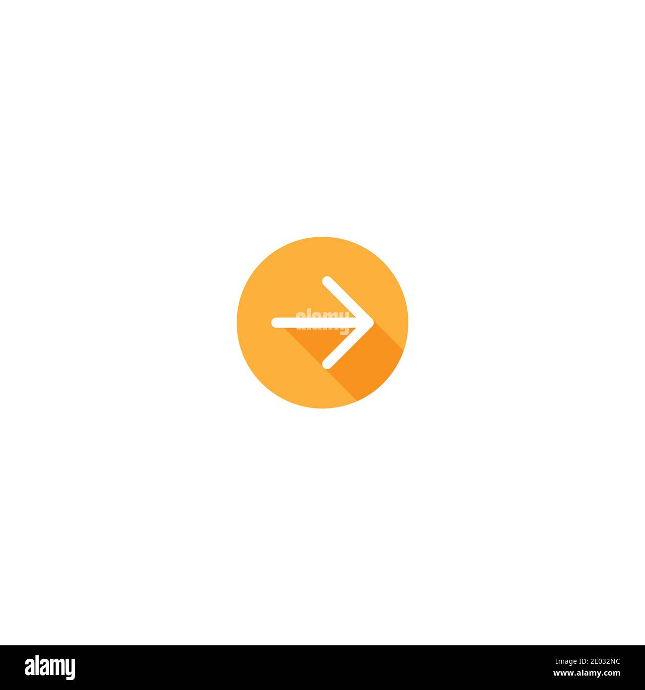 white right arrow with shadow in orange circle icon. Isolated on white ...