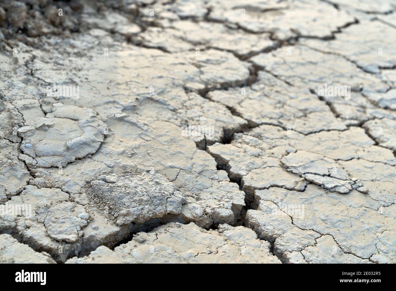 Top view of huge split in dirty soil. Concept of drought in desert ...