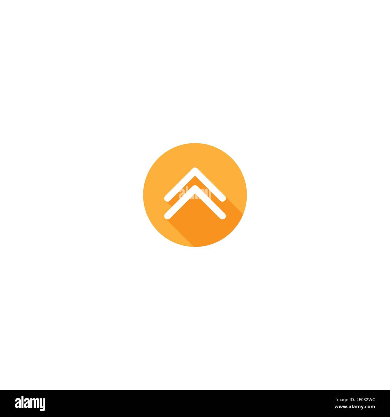 white thin rounded arrows up in orange circle with shadow icon. swipe ...