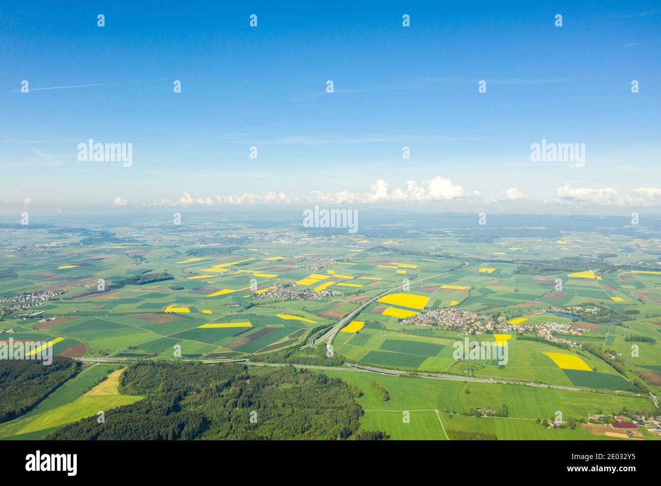 Aerial view of beautiful rural landscape under the blue sky in Germany ...