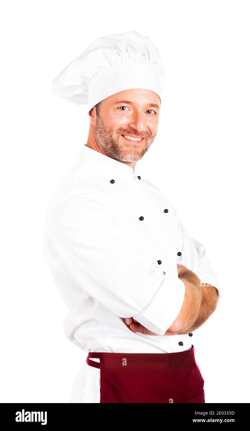 Portrait of a smiling chef isolated on white Stock Photo - Alamy
