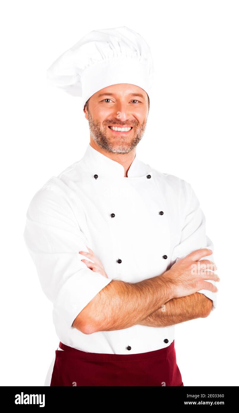 Portrait of happy smiling chef isolated on white Stock Photo - Alamy