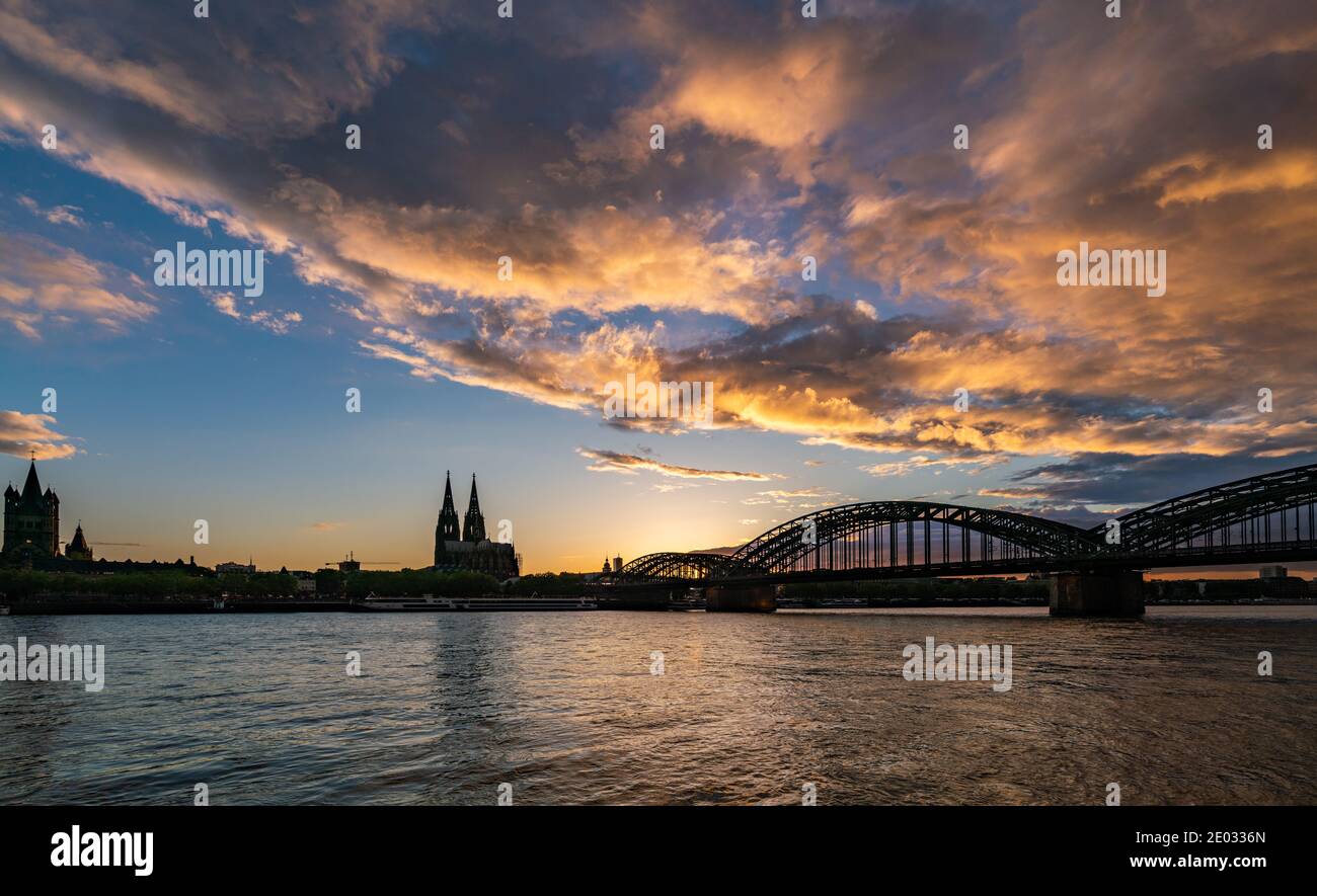 Cologne cityscape by the Rhine under colorful clourds, Cologne ...