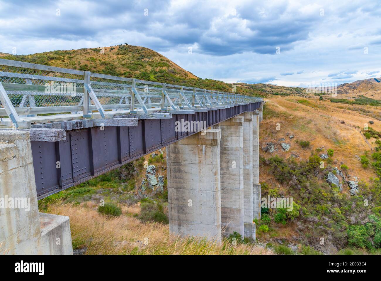 Bridge over Taieri river at Central Otago Railway bicycle trail in New ...