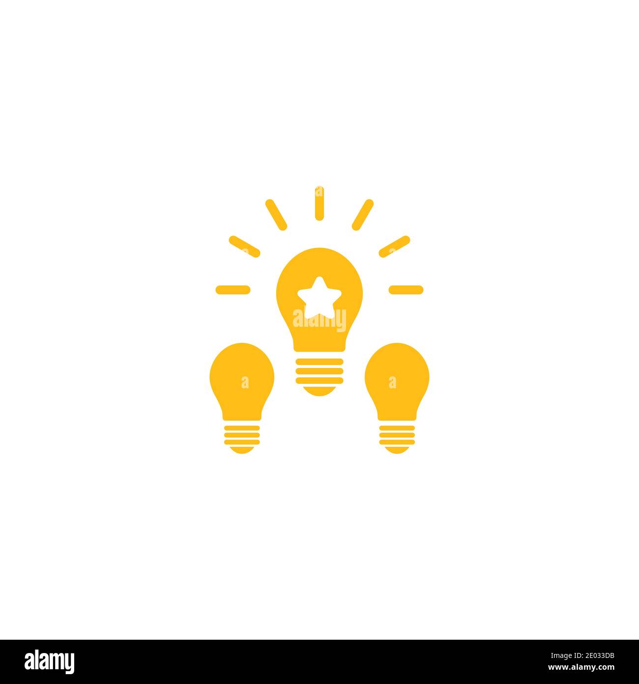 Best idea sign. Orange bulb with rays and star. Icon isolated on white ...