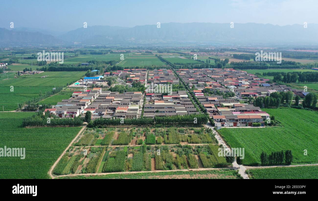 Panorama of rural landscape in China, village surrounded by green ...