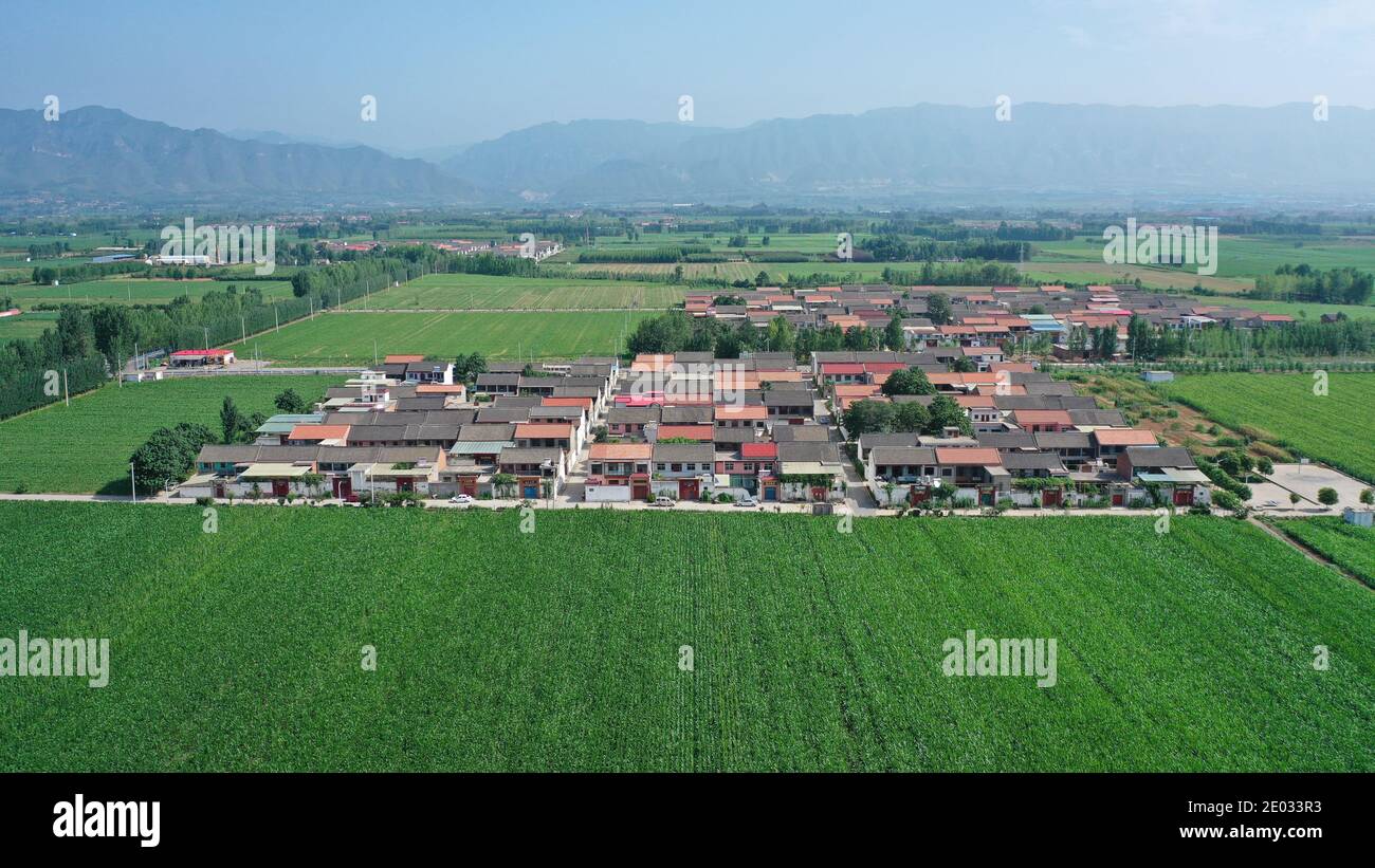 Aerial view of rural China, beautiful landscape of green fields in ...