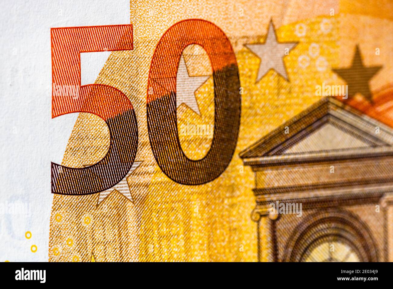 Selective focus on detail of euro banknotes. Close up macro detail of ...