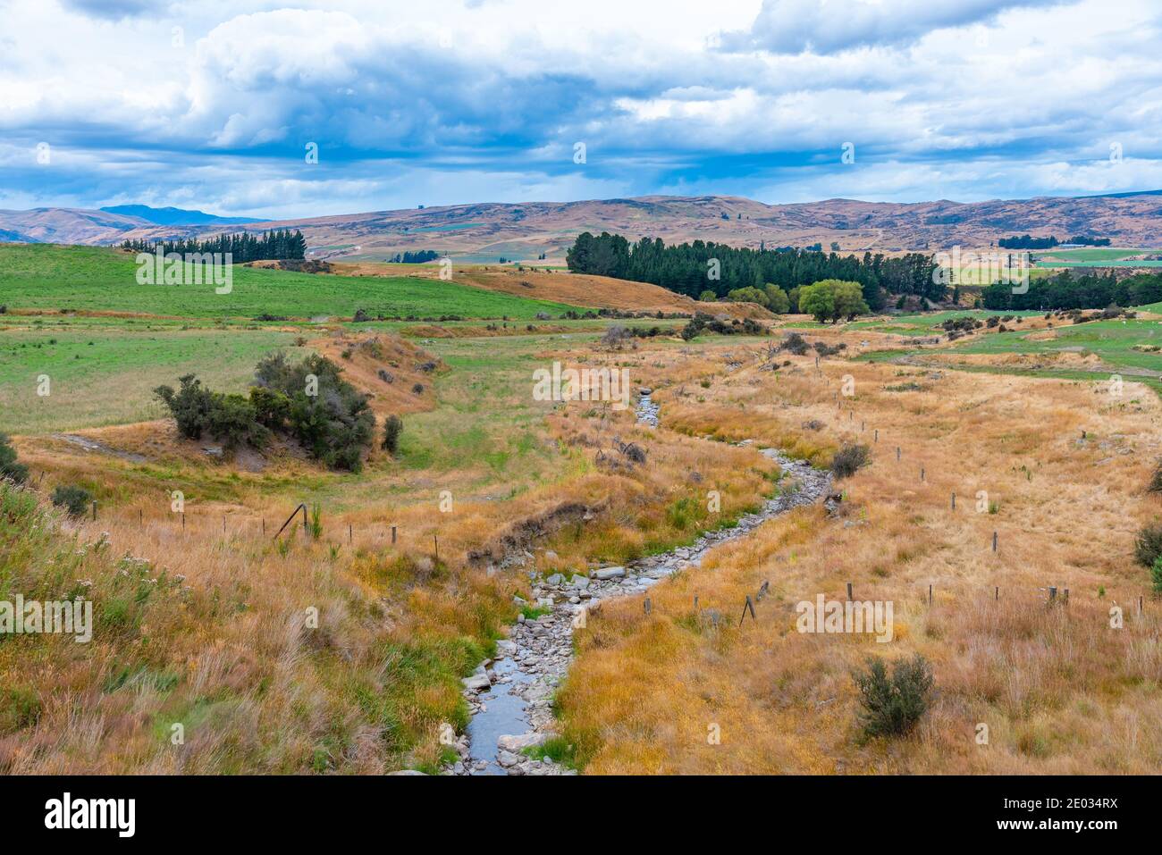Landscape of Otago region viewed from Central Otago Railway bicycle ...
