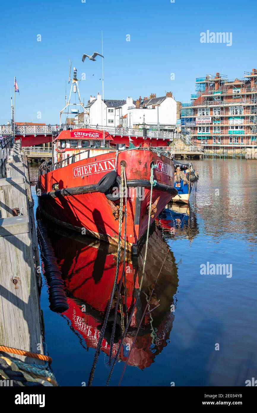 Whitby Harbour, a natural port formed by the estuary of the River Esk ...