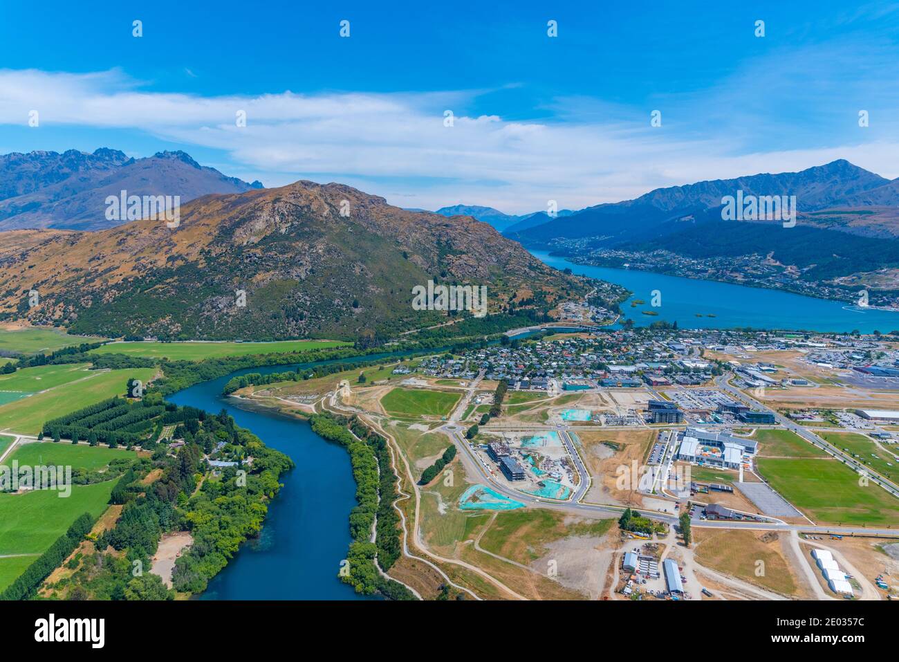 Aerial view of Frankton district of Queenstown in New Zealand Stock ...