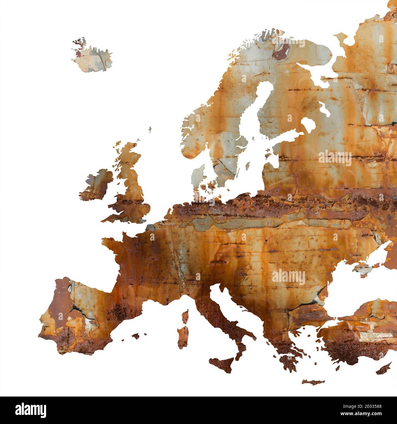 Map of Europe filled with rust as metaphor of bad condition of European ...