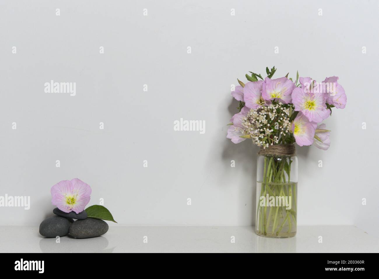 Pink flax flower bouquet in glass vase, handmade flower arrangement ...