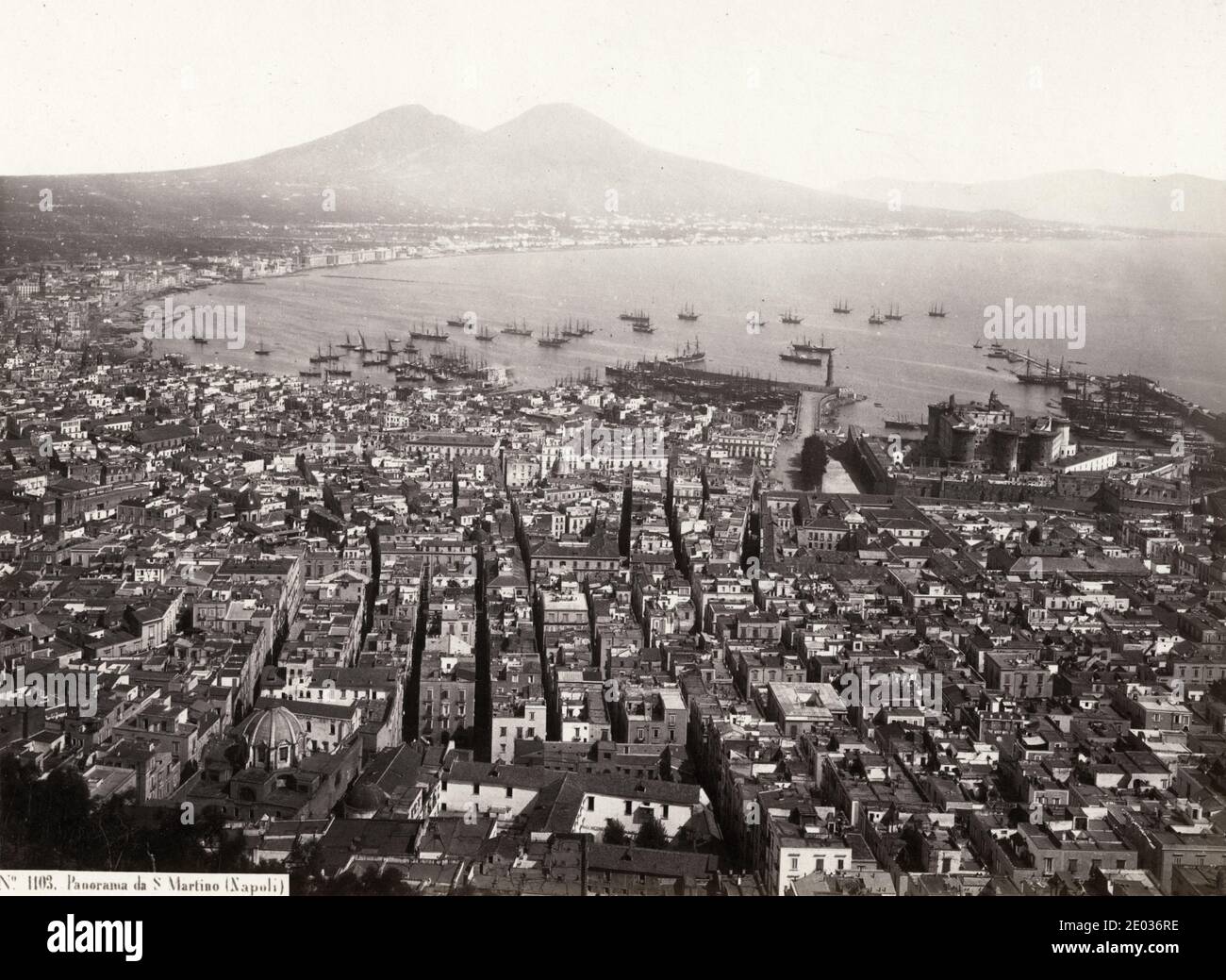 19th century vintage photograph - panoramic view of the city and port ...
