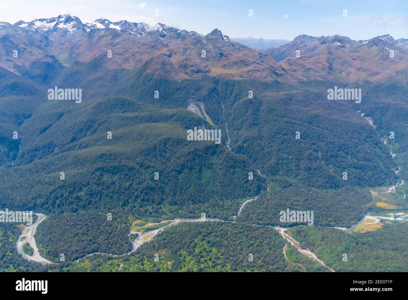 Cleddau river winding through Southern Alps near Queenstown in New ...
