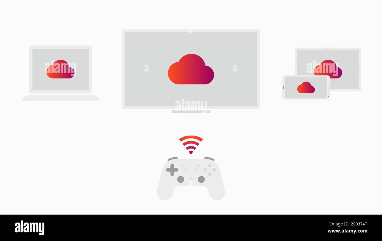 Future gaming concept, cloud gaming. Streaming service on TV ...