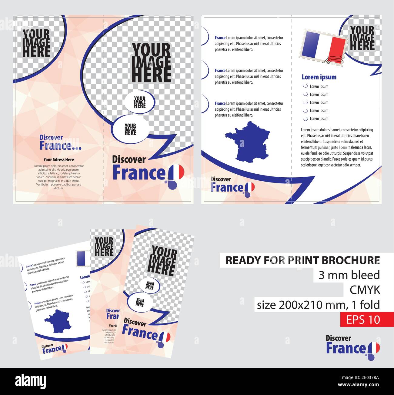 Brochure Design Template, Discover France. Ready for Print, 3 mm Bleed ...
