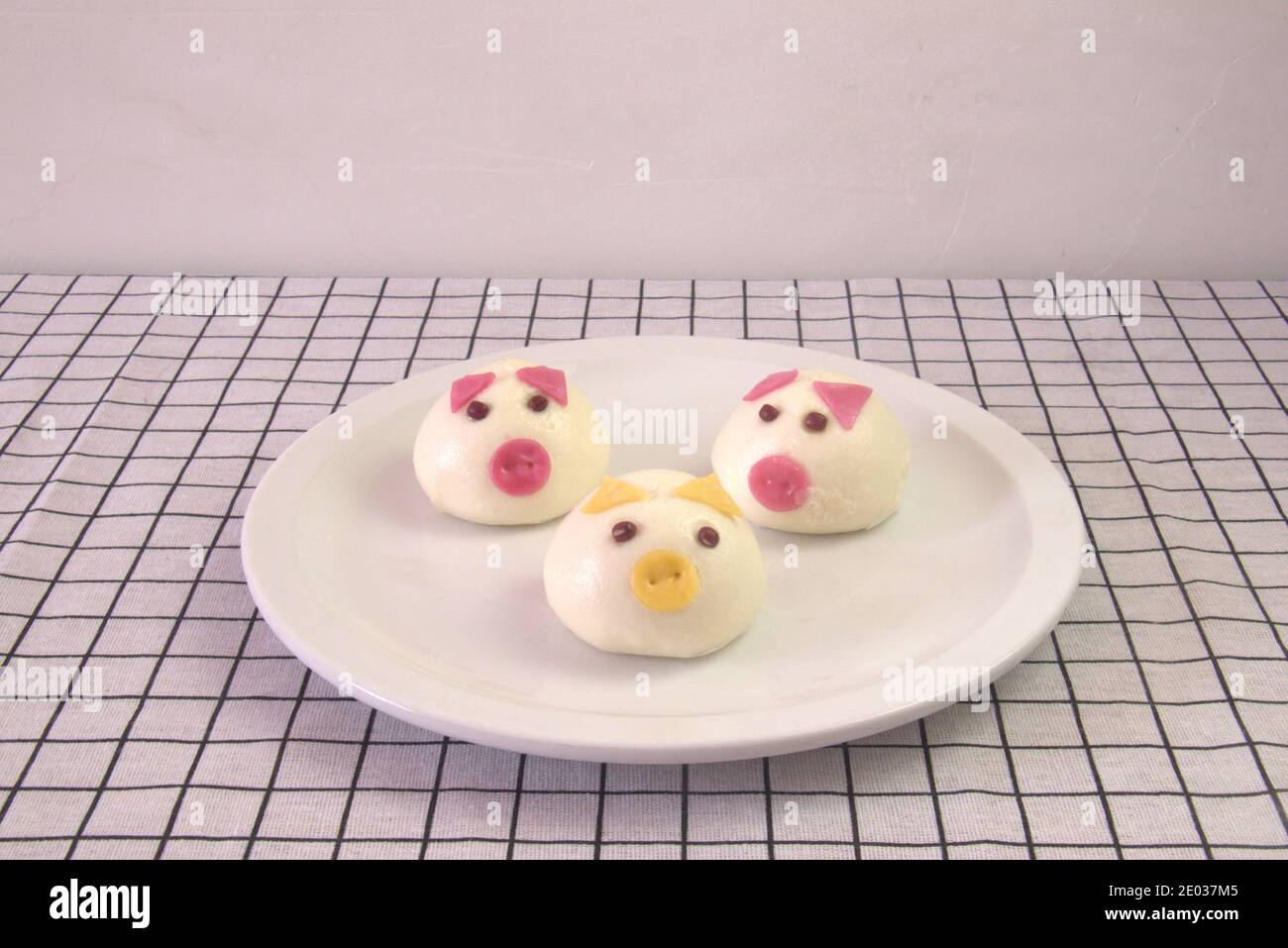Cute breakfast for children, fancy Dim sum, three chinese steamed bun ...