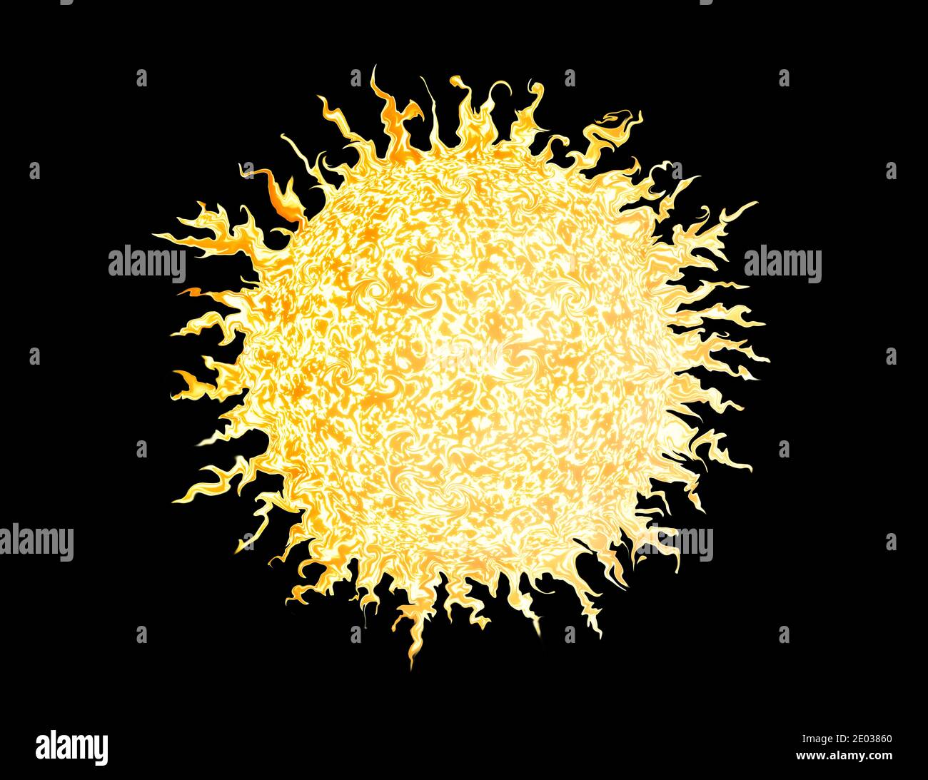 Yellow stylized Sun or Star in Space with rays, 3d render Stock Photo ...