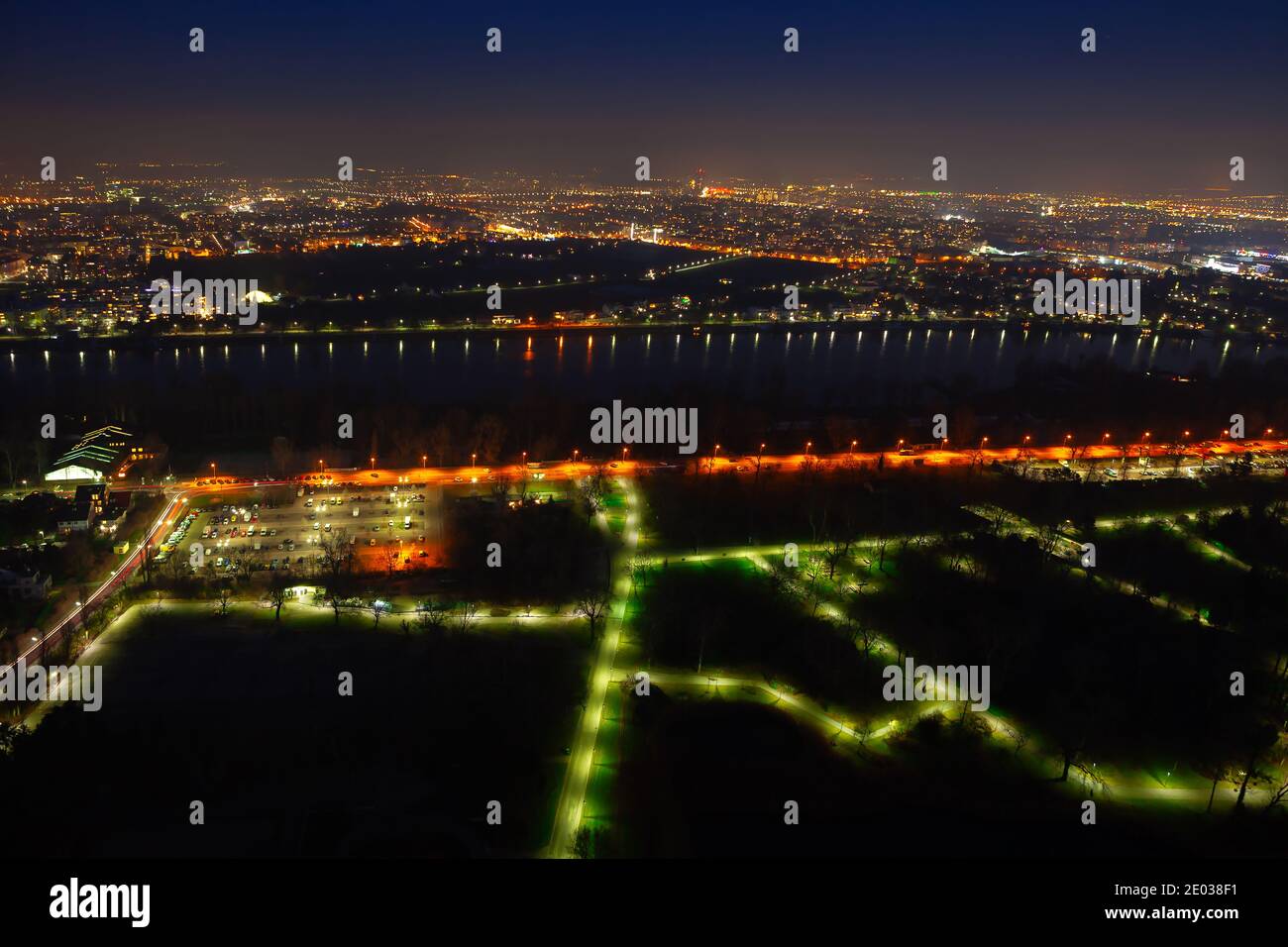 Night aerial view of the city . Vienna in the nighttime Stock Photo - Alamy